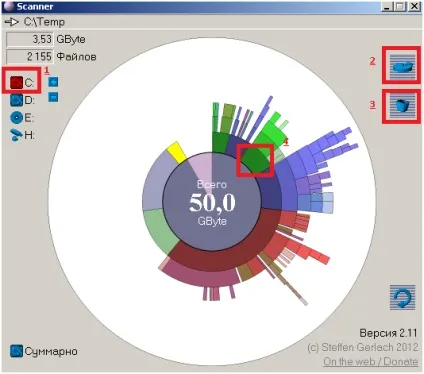 Програма "disc scanner" для графічного представлення розмірів папок на ...